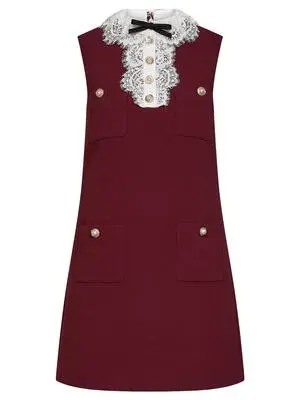 SELF-PORTRAIT Burgundy Crepe Mini Dress With Lace Collar - Multicolor