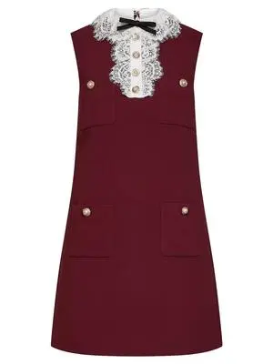 SELF-PORTRAIT Crepe Mini Dress With Lace Collar - Multicolor