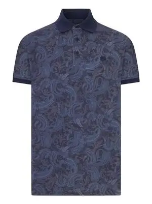 Etro Cotton Piqué Polo Shirt With Paisley Print - Blue