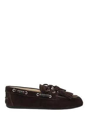 Miu Miu Suede Deck Shoes With Tassels - Brown