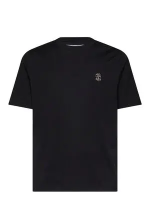 Brunello Cucinelli Black Cotton Jersey Logo Crewneck T-shirt - Multicolor