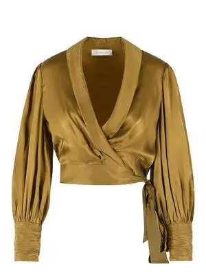Zimmermann Silk Crop Wrap Blouse - Green