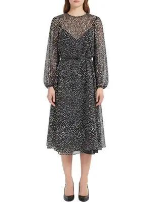 Max Mara Campo Midi Silk Dress With Polka Dot Print - Multicolor