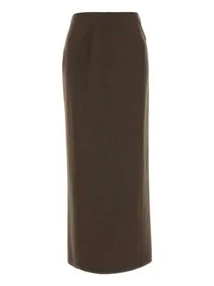 JIL SANDER Stretch Wool Blend Skirt - Brown