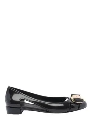 FERRAGAMO Rubber Bow Detailed Flats - Black