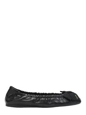 Prada Patent Leather Ballet Flats With Bow - Black