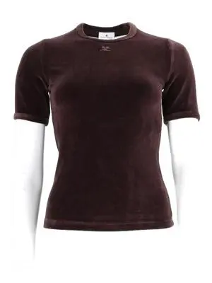 COURREGES Velvet Short Sleeve T-shirt - Brown