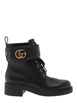 Gucci Leather Ankle Boot With Double G Hardware - Multicolor