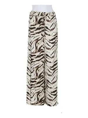 GANNI Printed Viscose Trousers - Cream
