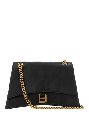 Balenciaga Leather Medium Crush Shoulder Bag - Black