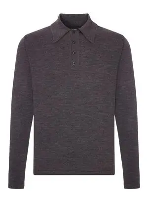LEMAIRE Long-sleeved Polo Shirt In Premium Mouliné Merino Wool - Multicolor
