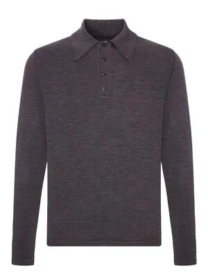 LEMAIRE Long-sleeved Polo Shirt In Premium Mouliné Merino Wool - Multicolor