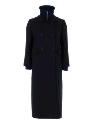 Prada Virgin Wool High Neck Coat - Blue