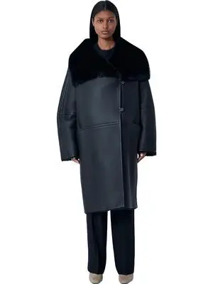 TOTEME Shearling Wrap Coat - Black