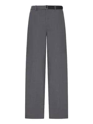 Sacai Wide-leg Wool-blend Trousers With A Belt - Gray