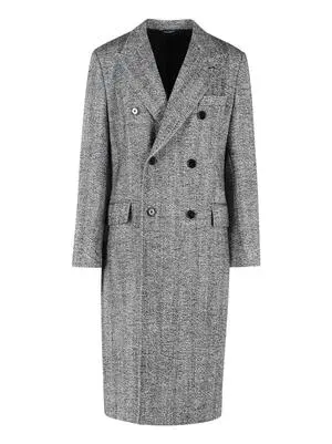 Dolce & Gabbana Fantasia Long Virgin Wool Overcoat - Gray