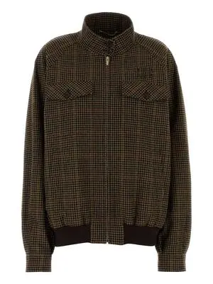 Miu Miu Prince Of Wales Virgin Wool Bomber Jacket - Brown