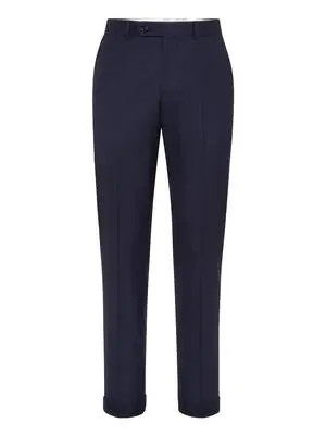 Brunello Cucinelli Houndstooth Virgin Wool Tailored Trousers - Blue
