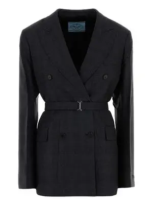 Prada Virgin Wool Blazer With Belt - Multicolor