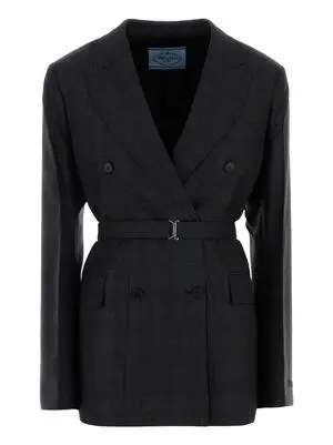 Prada Virgin Wool Blazer With Belt - Multicolor
