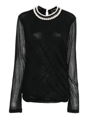 Junya Watanabe Pearl Embellished Long Sleeve Top - Black
