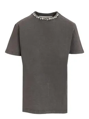 GOLDEN GOOSE Crystal-embellished Cotton T-shirt - Gray