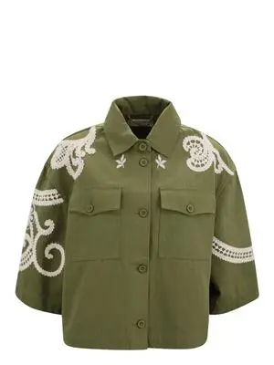 Max Mara MAX MARA Embroidered Cotton Jacket Green