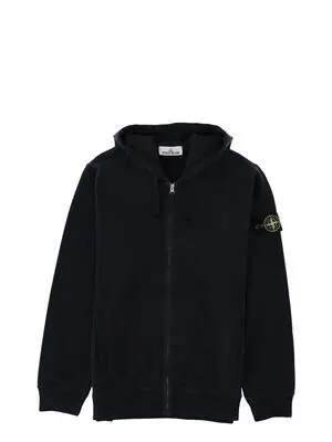 Stone Island Logo Patch Zip Up Hoodie - Blue