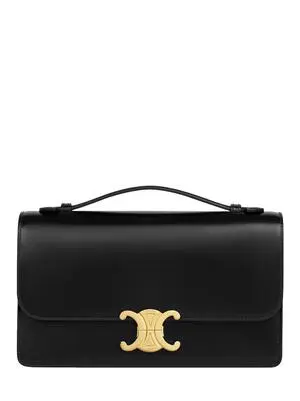 Celine Medium Triomphe Folio In Polished Calfskin - Black