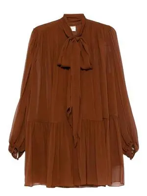Saint Laurent SAINT LAURENT Sheer Long Sleeve Mini Dress Brown