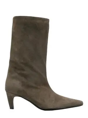 JUDE Mid Calf Pointed Toe Kitten Heel Boots - Brown