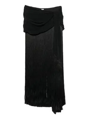 Cult Gaia Fringe Trim Floor Length Skirt - Black