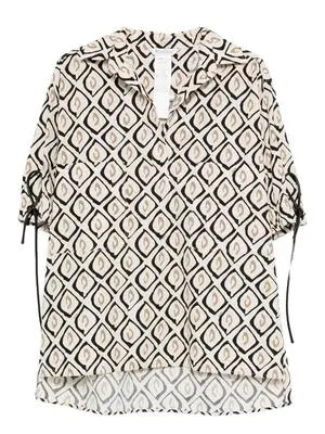 Max Mara MAX MARA Geometric Pattern Short Sleeve Blouse Cream