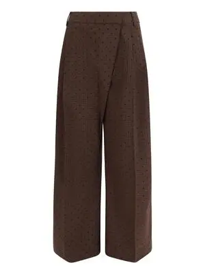 GANNI Flocked Plaid Crossover Pants - Brown