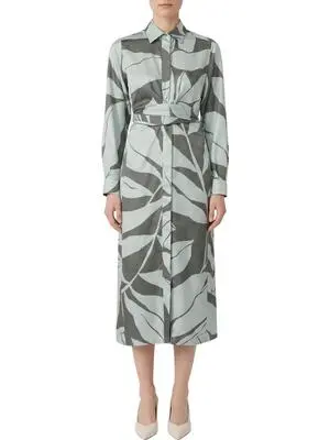 Max Mara Printed Silk Shirt Dress - Green