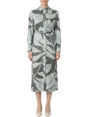 Max Mara Printed Silk Shirt Dress - Green