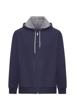 Brunello Cucinelli Double Cotton Hoodie - Blue