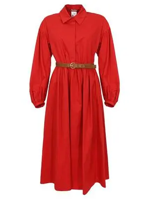 Max Mara Cotton Chemisier Midi Dress - Red