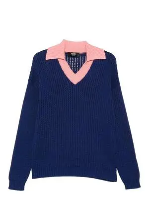 Fendi Cotton Open Stitch Pullover - Blue