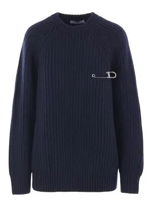 Prada Ribbed-knit Safety-pin Sweater - Blue