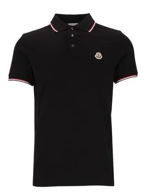 Moncler Cotton Pique Polo Shirt With Tricolour Trim - Black