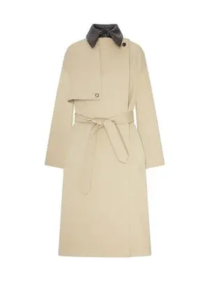 BOTTEGA VENETA Bottega Veneta Women Cotton Trench Coat With Woven Leather Collar