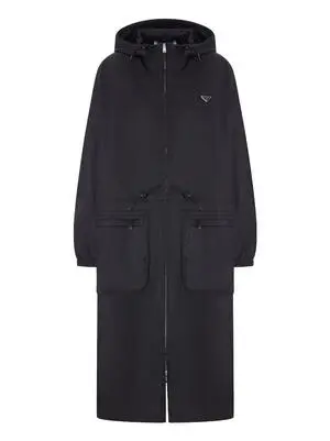 Prada Re-nylon Trench Coat With Hood - Black