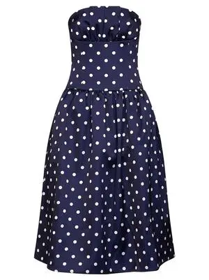 SELF-PORTRAIT Polka Dot-print Satin Strapless Midi Dress - Multicolor