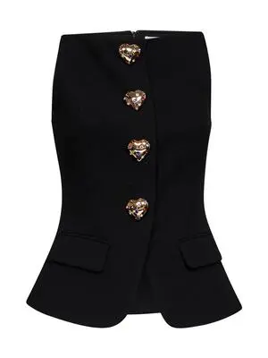 SELF-PORTRAIT Black Wool Crêpe Top - Multicolor
