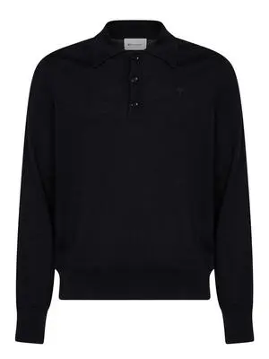 AMI Paris Black Extra-fine Merino Wool Knit De Cœur Polo Shirt - Multicolor