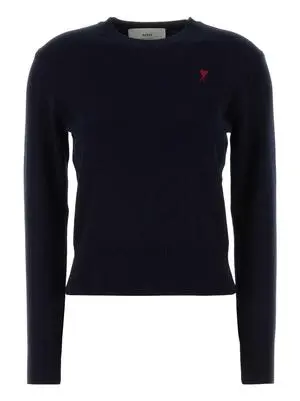 AMI Paris Ami Women Midnight Blue Wool Sweater Blue