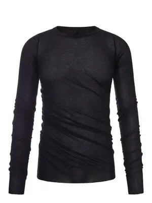 Rick Owens Semi-transparent Ribbed T-shirt With Draping - Black