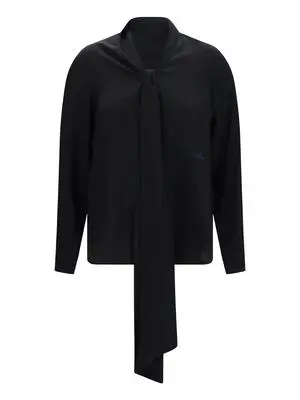 Burberry Silk Blouse With Embroidered Logo And Scarf Detail - Black