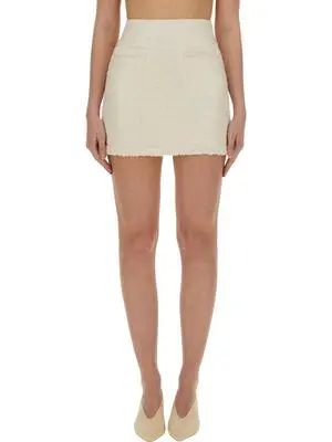 SELF-PORTRAIT SELF-PORTRAIT Boucle Mini Skirt With Pearls Cream